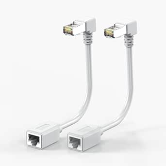 JUXINICE 2Pack CAT6 Ethernet Extension Cable White 90 Degree Short Cat ...