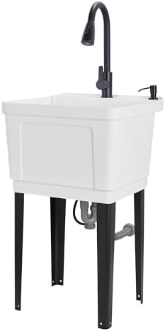 Amazon.com: Zenna Home Utility Sink with Faucet, White, 24" D x 24" W ...