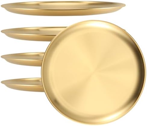 ZOENHOU 5 Pcs 26cm Stainless Steel Dinner Plates, Round Serving Platter ...