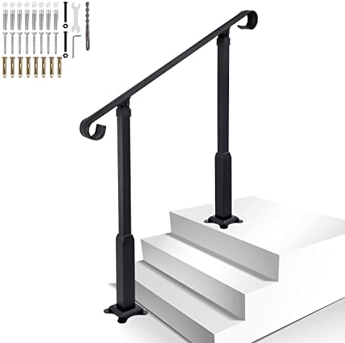 3Ft Step Handrail Wrought Iron Stair Rail Fits 2 or 3 Steps Handrails ...