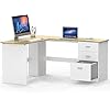 Furnilife L-Shaped Home Office Wood Corner Desk with 3 Drawers, (DxWxH ...