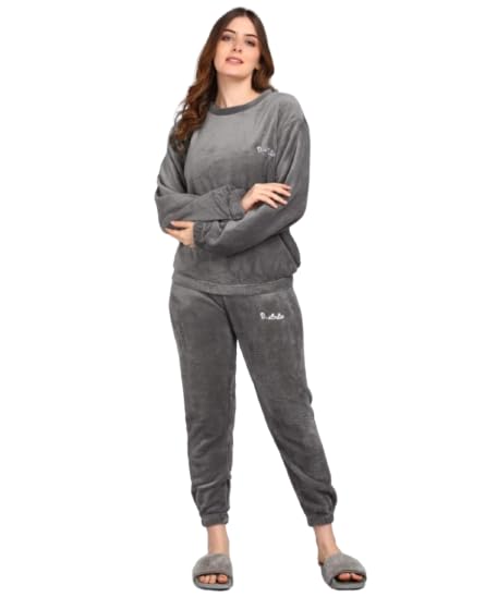 ROUNIYAR Winter Women Woolen Plain Velvet Winter Nightwear Suit Top and ...