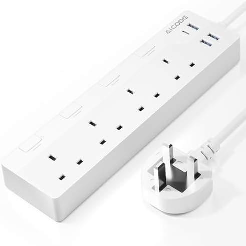 Extension Lead with USB Slots,AICODE 4 Way Plug Sockets with 1 USB-C ...