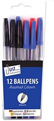 Amazon.com : 12 x Packet of Office School Ball Point Pens, Black Blue ...