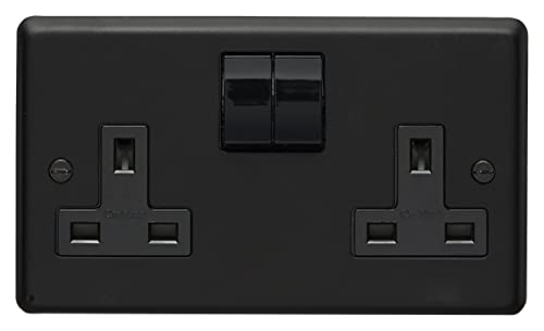 Eurolite Matt Black 13 Amp Double Plug Socket / 2 Gang Switched. Matt ...