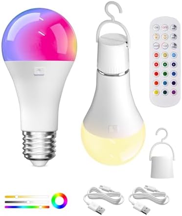 Lamptobe USB Rechargeable Light Bulb with Remote Control, RGB Color ...