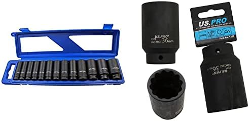 US Pro 13pc 1/2" Dr 12 Sided Metric Deep Impact Socket Set Sockets 1683 ...