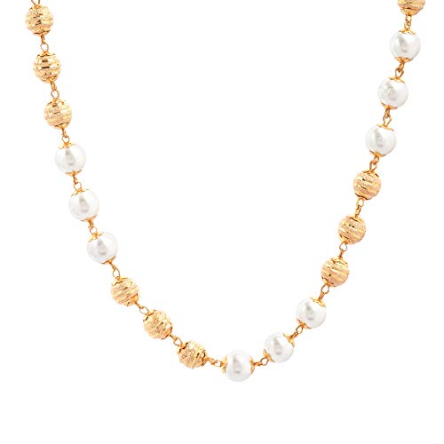Buy Gold Era White Pearl Moti Mala & Gold Plated Beads Chain Pearl Mala ...