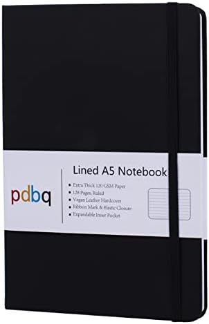 pdbq A5 Notebook Hardback Journal Lined Notebook A5 Inner Pocket Vegan ...