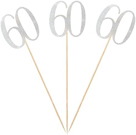 Amazon.com: Silver Glitter 60th Birthday Centerpiece Sticks, 12-Pack ...