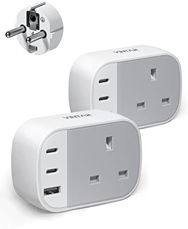 UK to EU Euro Europe Plug Adapter with 3 USB Ports, LENCENET Grounded ...