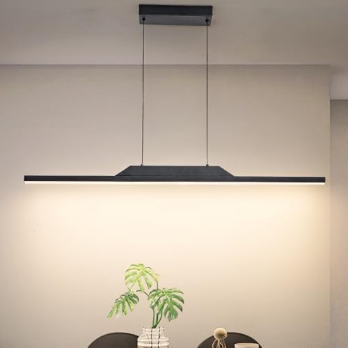 Loyled Modern LED Linear Chandelier - Black Metal Dining Room Light ...