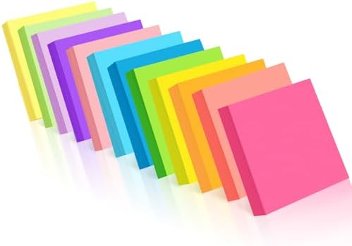 12 Pack Bright Colour Sticky Notes, 76mm x 76mm Self Stick Note Pad ...