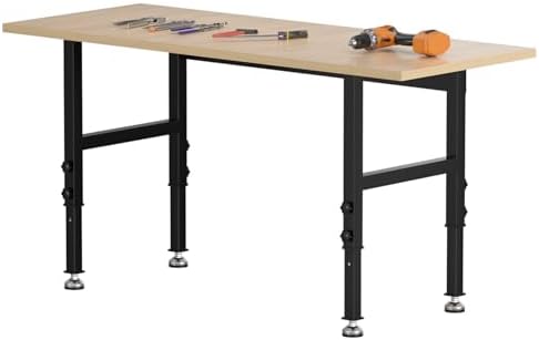 60” Heavy-Duty Wood Work Bench, Height Adjustable Workbench, 2500 Lbs ...