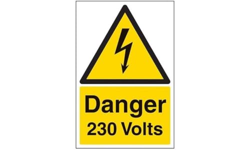 VSafety Danger 230 Volts Warning Sign – Portrait – 200mm x 300mm – 1mm ...
