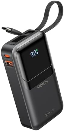Amazon.com: MOKiN 65W Power Bank Built-in USB C & iOS Cables, 4-Output ...