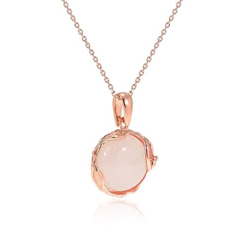 Amazon.com: 14K Rose Quartz Gold Plated Rose Quartz Necklace - 14mm ...