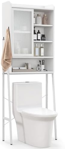 COSTWAY Mueble sobre Inodoro con Estantes y Puerta de Vidrio,Armario de ...