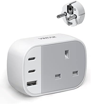 UK to European Plug Adapter, VINTAR Grounded Europe Travel Adapter with ...