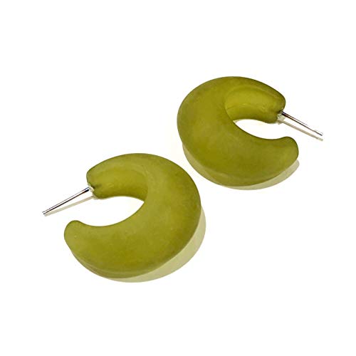 Amazon.com: Olive Green Chunky Frosted Snail Shell Hoop Earrings - SNL ...