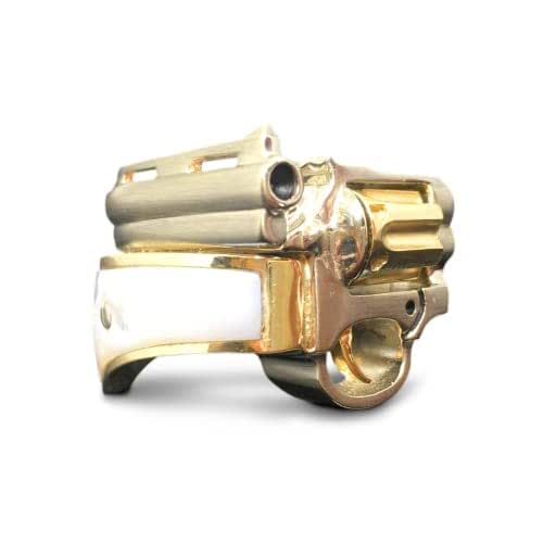 Amazon.com: Gun Ring - 14K Two Tone Gold Men's Revolver Ring - Handmade ...
