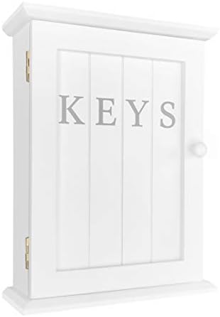 GreyZouq White Wooden Key Cabinet with 6 Hooks- text print keys design ...