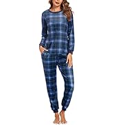 Ekouaer Women's Pajama Set Plaid Pj Long Sleeve Sleepwear Soft Contrast ...