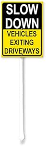 Amazon.com : Soliyoahee Slow Down Vehicles Exiting Driveways Yard Sign ...
