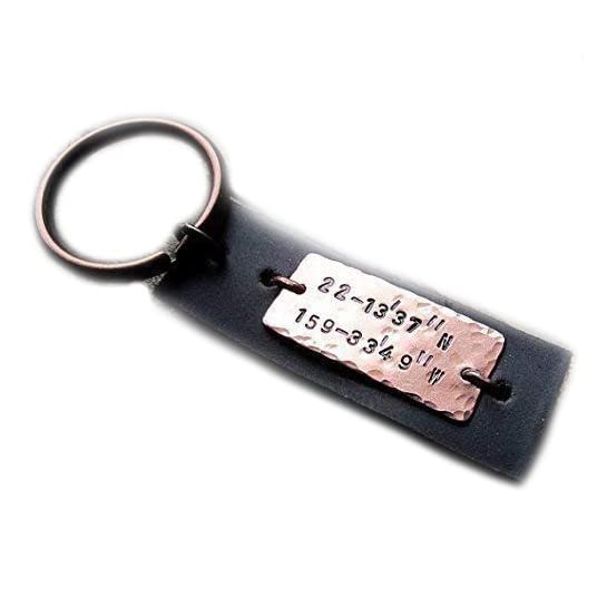 Amazon.com: Rustic Men's Keychain Custom Coordinates Engraved Keychain ...