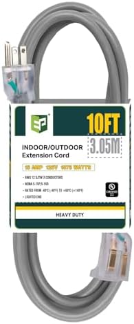 Amazon.com: EP 10 Ft Lighted Outdoor Extension Cord - 12/3 SJTW Heavy ...