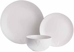 wilko Cream Embossed Heart Dinner Set 12pc, Stoneware Microwave and ...