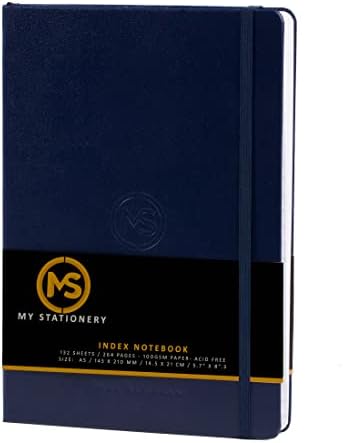 MS MY STATIONERY A5 Index Notebook Hardback Leatherette Cover 8mm Ruled ...