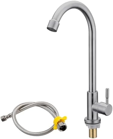 Cold Water Only Faucet 1 Hole Gooseneck Kitchen Sink Taps with 360 ...