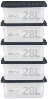 simpa 28 Litre 28L Stackable Underbed Plastic Storage Box with Clear ...