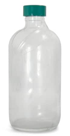 Qorpak GLC-02215 Safety Coated Boston Round Bottle with 28-400 Green Thermoset F217 and PTFE ...