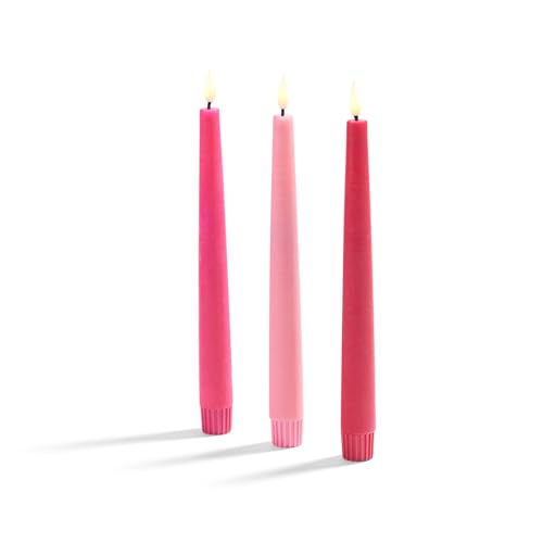 Snapklik.com : Pink Flameless Taper Candles Battery Operated, 3 Pack, 9 ...