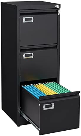 Amazon.com: BYNSOE 3 Drawer File Cabinet with Lock Metal Vertical File ...
