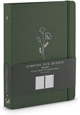Jumping Fox Design Linen Fabric 6 Ring A5 Binder, 0.75 Inch Small ...