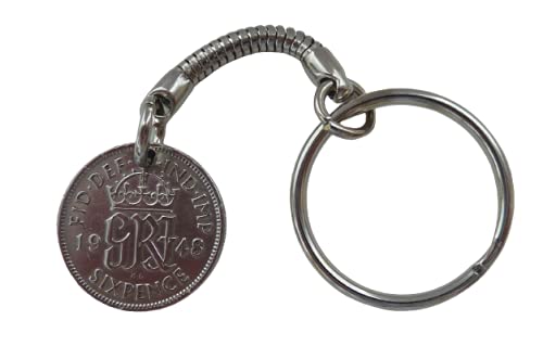 Lucky Sixpence 1942 Genuine English Old Tanner Coin Silver Keyring ...