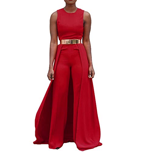 VERWIN Patchwork Overlay Embellished Plain Women's Jumpsuit High-Waist ...