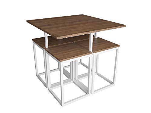 Metal and Wood Dining Table Set Black 2.6 x 2.6 Ft PLPB Table and Stool ...