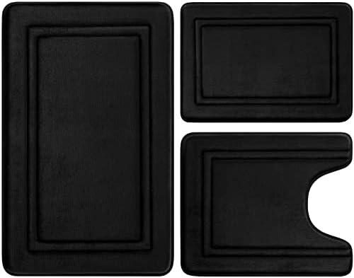 Amazon.com: Black Bathroom Rug Set Memory Foam Bath Mats 3 Piece with ...