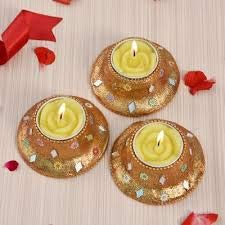 Buy Vrindavan Craft Golden Matki Diyas for Diwali Puja Pack of 6 from ...