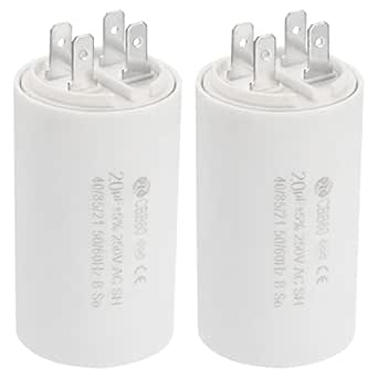 PATIKIL CBB60 20uF Running Capacitor,2Pcs AC 250V 4 pins 50/60Hz Cylinder 1.52 x 2.54inch for ...