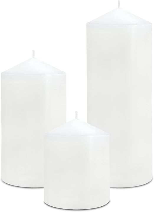 Amazon.com: HOSVOT Set of 3 White Pillar Candles 3 x 4, 6, and 8 inches ...