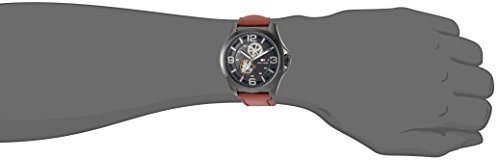 Tommy Hilfiger Men's Metal and Leather Automatic Watch, Color:Brown ...