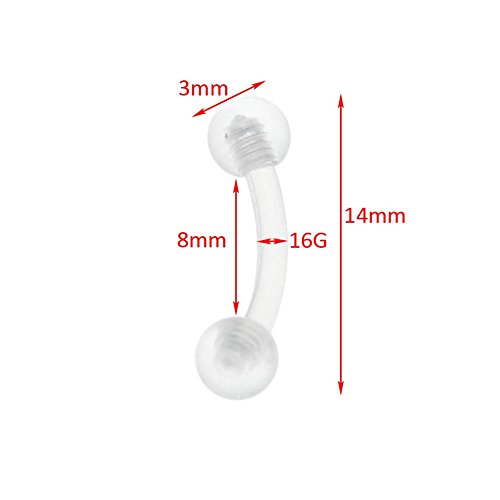 Buy Oasis Plus 10pcs 16G Clear Flexible Bioplast Retainer Eyebow Ring ...