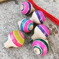 Buy Big Size(Pack of 10) Wooden Round Top with Thread Wooden Spinning ...