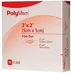 203 Dressing PolyMem Film Dot Wound LF Foam 2x2 Sq 20 Per Box Part No ...