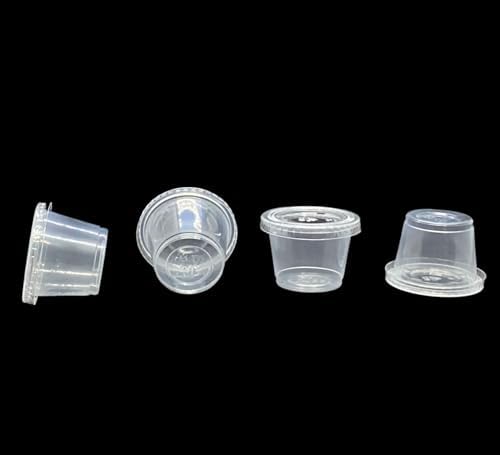 100 x 1oz | Round Food Containers | Lids Sauce Pots | Plastic Pots with ...